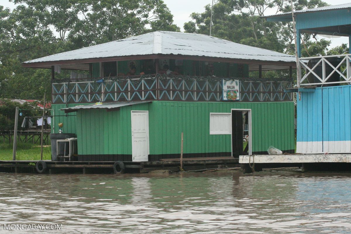 Floating homes along the Amazon near Leticia