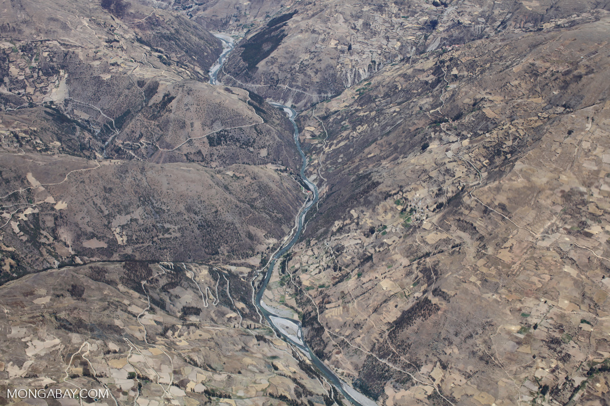 Andean river as seen from an airplane