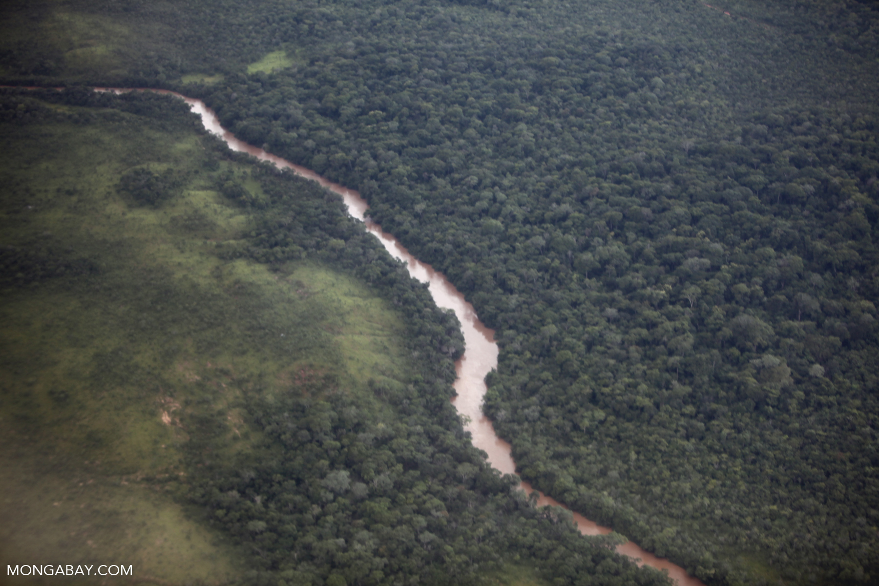 Aerial view of a river surrounded by cerrado